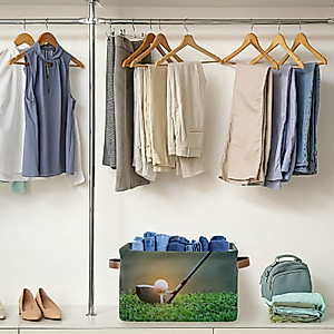 FZDXZJJ Sport Golf Ball Theme Storage Basket Bins, Cool Decorative Baskets Storage Box Collapsible Storage Cubes Organizer with Handles for Nursery Shelf Closet Office Home Bedroom, 2 Pack