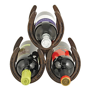 Foster & Rye Horseshoe Countertop Metal Wine Rack, Cast Iron Wine Bottle Holder, Holds 3 Standard Wine Bottles, 10" x 5.5" x 8.5"