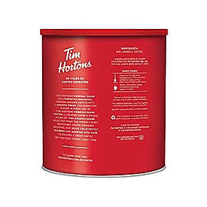 Tim Hortons Original Blend, Medium Roast Ground Coffee, Canada’s Favorite Coffee, Made with 100% Arabica Beans, 48 Ounce Canister