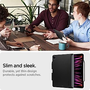 Spigen Thin Fit Pro Designed for iPad Pro 12.9 inch Case M2 6th Generation (2022) / 5th Generation (2021) Magic Keyboard Compatible with Pencil Holder [Keyboard Not Included] - Black