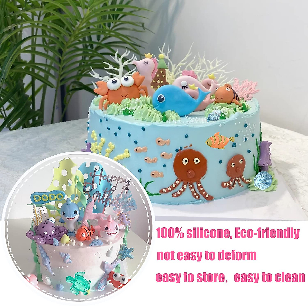 LKDQUTHM Marine Theme Fondant Silicone Molds Seashell Conch Starfish Dolphin Octopus Turtle Chocolate Candy Mold For Cupcake Topper Cake Decorating Gum Paste Polymer Clay Set Of 4