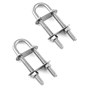 QWORK Marine Boat Stern Eye Tie Down U Bolt, 2 Pack, 3/8" Dia, 3-1/2" Thread Length, Stainless Steel