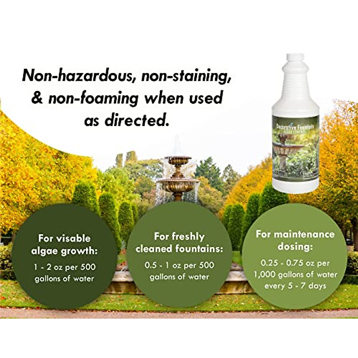 Fountain Algaecide and Clarifier - 32oz - Kills and Inhibits All Types of Algae Growth, Formulated for Small Ponds and Water Features, Treats up to 32,000 Gallons