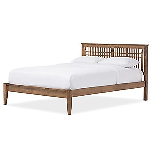 Baxton Studio Loafey Mid-Century Modern Solid Walnut Wood Window-Pane Style Full Size Platform Bed
