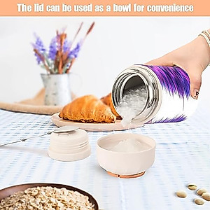 CUPADA Purple Cat Face Food Jar, Cute Animal Insulated Hot Food Jars Vacuum 17OZ with Folding Spoon for Work Trip Picnic Camping