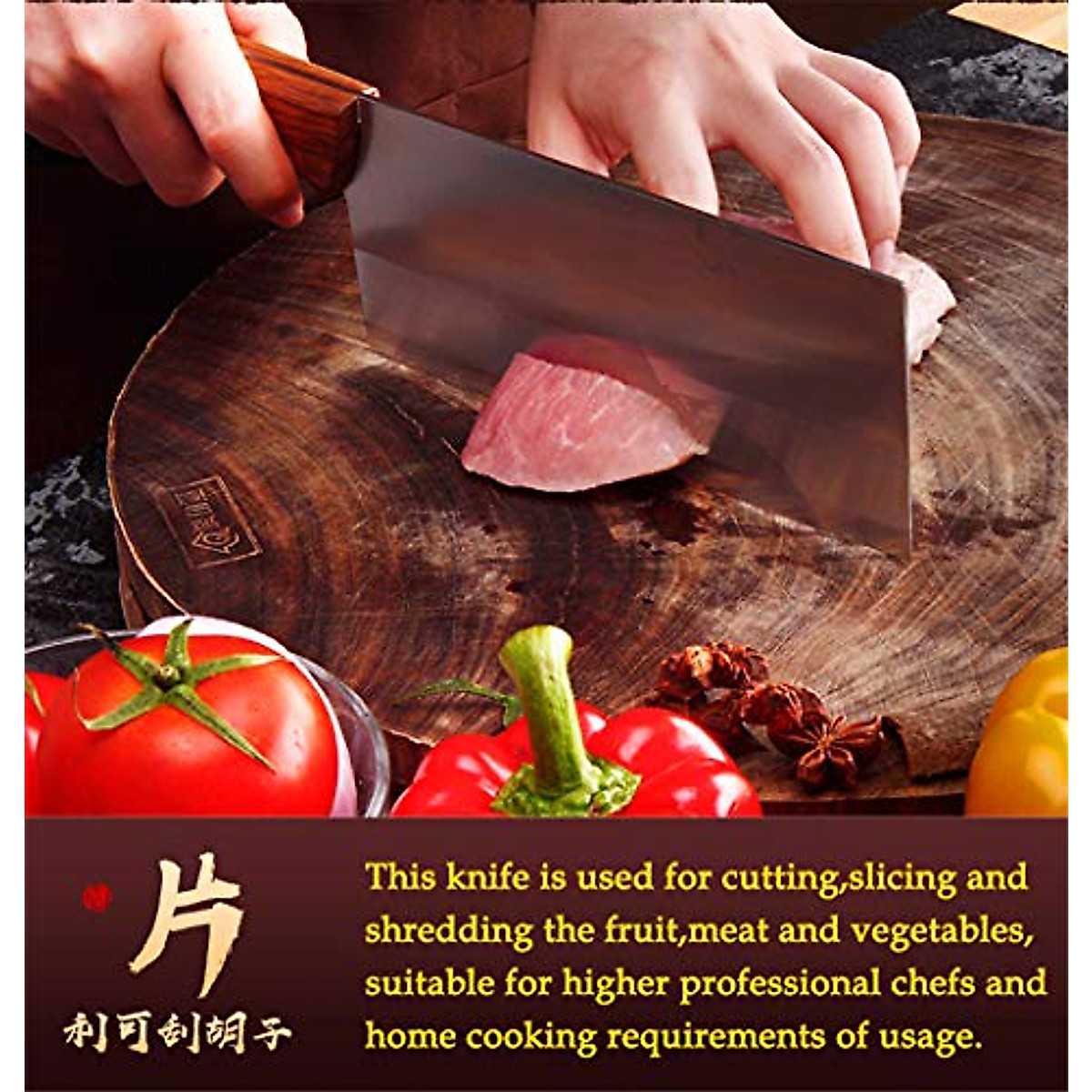 Cleaver Knife 7 Inch – Chinese Chef Knife with rosewood Handle, Vegetable Meat Cleaver Knife with case, Anti-rust Kitchen Knife for Cooking