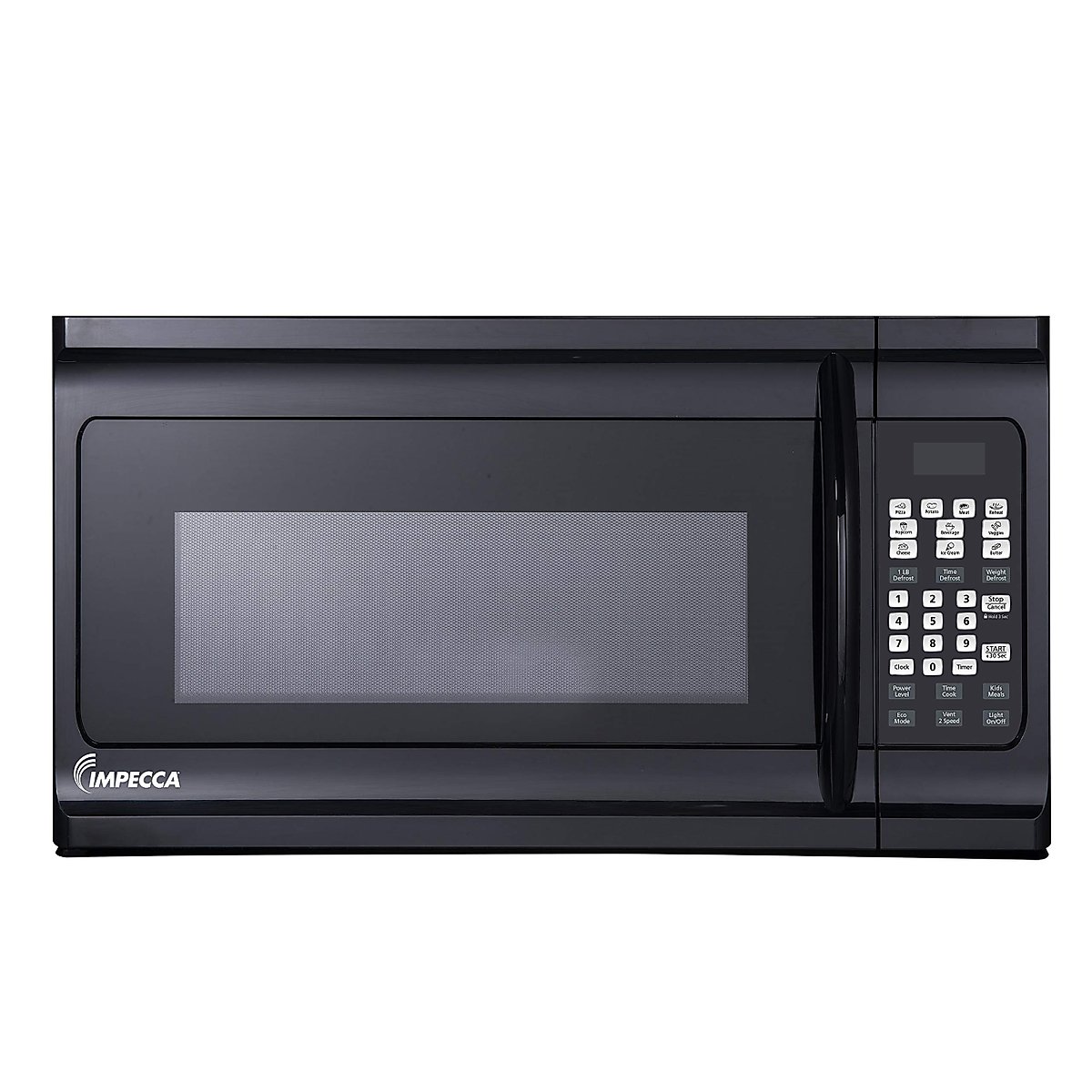 Impecca OM-1600K 1.6 cu. ft. Over-the-Range 30” Microwave Oven 1000 Watts, with Surface Light, 2 Speed Vent System, Touch-pad Controls, Digital Clock, Timer, LED Display and Child Lock, Black