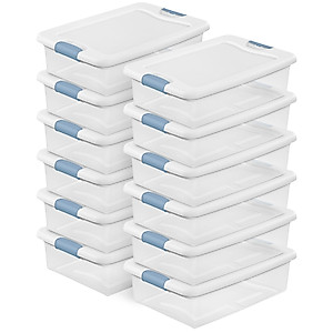 Sterilite 32 Quart Multipurpose Plastic Stackable Storage Box Container with Latching Lid for Home or Office Organization, Clear (12 Pack)