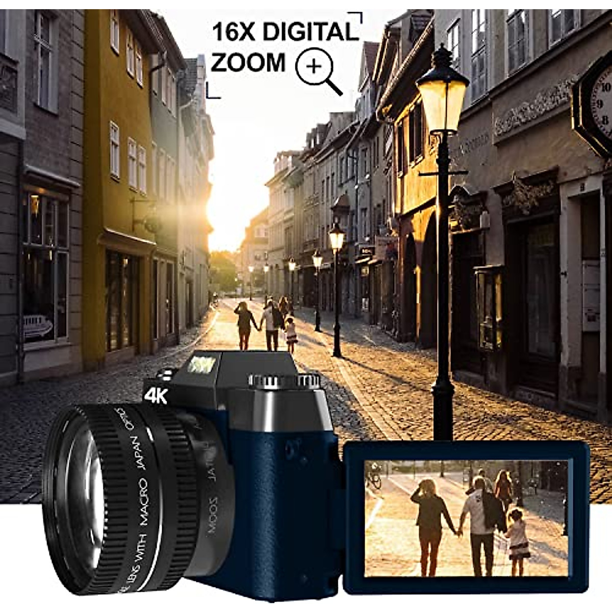Acuvar 4K 48MP Digital Camera for Photography, Vlogging Camera for YouTube with 3.0’’ 180° Flip Screen, WiFi, 16X Digital Zoom, Wide Angle & Macro Lens, Rechargeable Battery, 64GB Micro SD Card