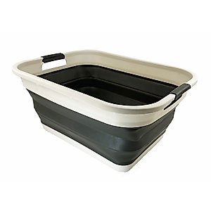 SAMMART 41L (10.8 gallons) Collapsible Plastic Laundry Washing Tub/Basket-Foldable Pop Up Storage Container/Organizer-Portable Laundry Hamper-Space Saving (1, Grey/Washed Black)