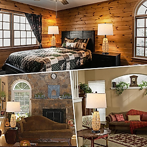 TUUANA 26in Rattan Table Lamps Set of 2 with USB Charging Ports, Farmhouse Wicker Lamps for Living Room End Table, Coastal Lamps for Bedroom Bedside Nightstand, 2 LED Bulbs & 2 Nightlights Included