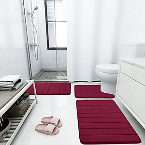 Buganda Memory Foam Bath Mat Rug, 47" x 17", Ultra Soft and Non-Slip Bathroom Rugs, Water Absorbent and Machine Washable Bath Rug Runner for Bathroom, Shower, and Tub, Burgundy
