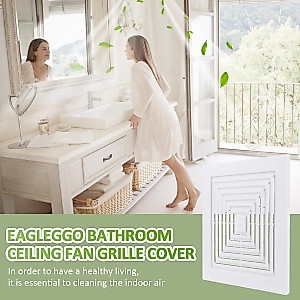 BP46 BP90 Bathroom Fan Cover Replacement Ceiling Fan Grille with Springs for Br-oan/Nu-tone Ventilation Fan, White Square Ceiling or Wall-Mount Exhaust Fan Fits Models 671, 663, 670, 675, 688, 689