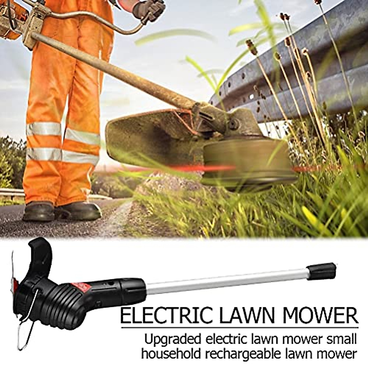 Strimmer Cordless, Electric Cordless Grass Trimmer Rechargeable Weed Strimmer Cutter Tool with Blades, Lightweight Garden Electric Strimmer with Adjustable Telescopic Long Handle (US Plug)