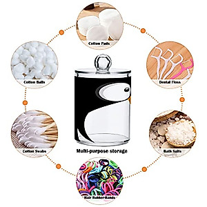 xigua 2 Pack Qtip Holder Dispenser Penguin Face 10 Oz Bathroom Organizer with Lids Storage Canister for Cotton Ball,Cotton Swab,Cotton Round Pads,Floss#215