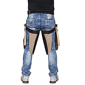 Rekhi International Professional Farrier Apron Chaps, Horse shoe, Leather for men, Black on Beige, 25'' inches 63 cm