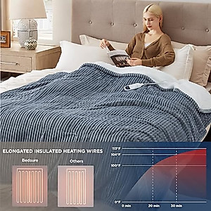 Bedsure Heated Blanket Electric Twin XL Size - Soft Ribbed Flannel, Fast Heating Electric Blanket with 6 Heating Levels & 10 Time Settings, 8 Hours Auto-Off (60x80 inches, Grey)