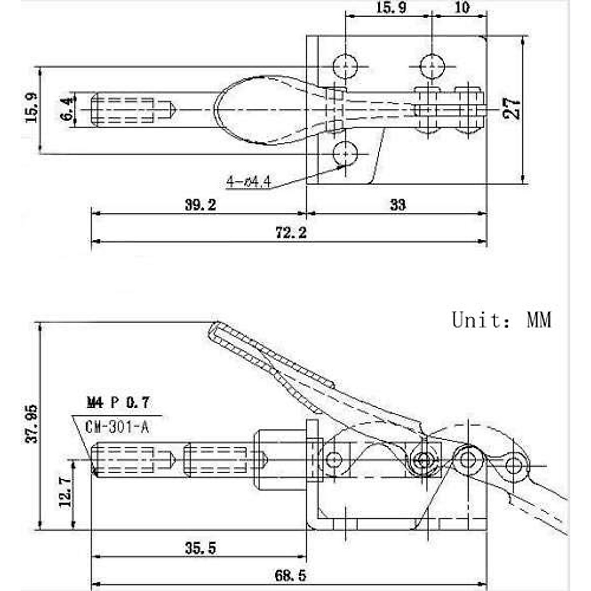 XRPAOWA 4 Pcs Toggle Clamp 301AM Stroke Push Pull Action Hand Tool Light Duty