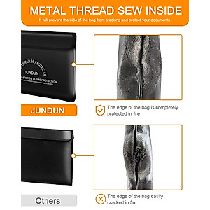 JUNDUN Fireproof Document Bag with 5200℉ Heat Insulated,14.0”x10.4” Waterproof and Fireproof Money Bag,8 Layers Thickened Fire Safe Storage Bag Pouch with Zipper for Document,Money,Black and Large