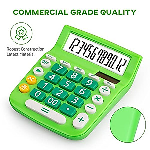 Calculators Desktop, Large Display Big Button, Solar and Battery Dual Power, 12 Digit Small Basic Standard Functional Calculator Cute for Office, Home, School (Green)