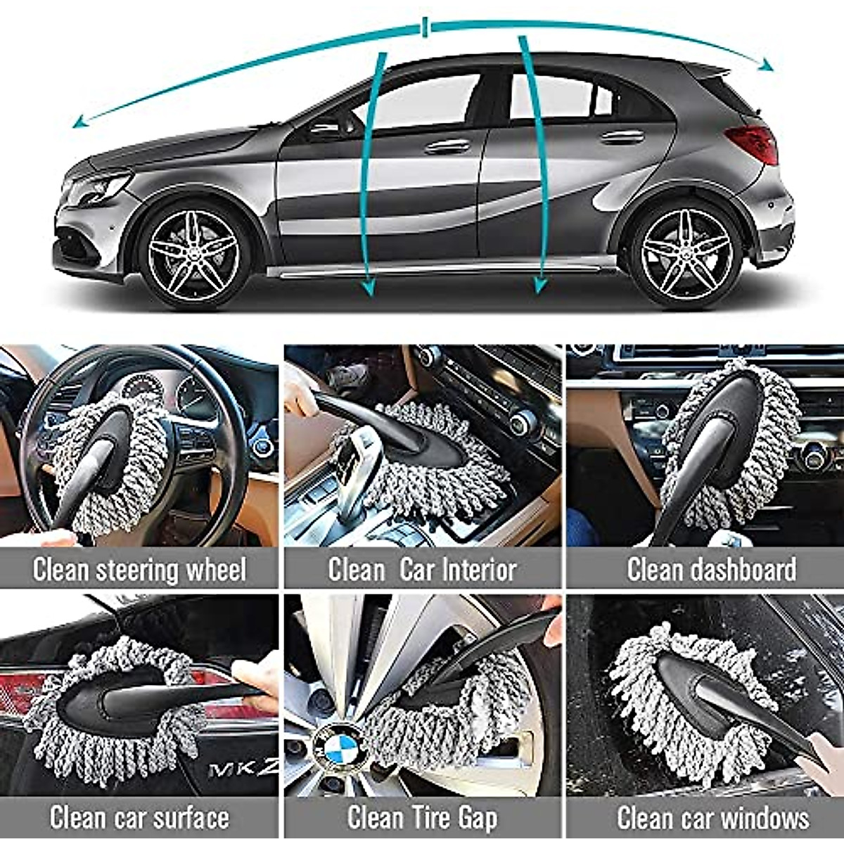 Shopping GD Multi-Functional Car Duster Cleaning Dirt Dust Clean Brush Dusting Tool Mop Gray Car Cleaning Products