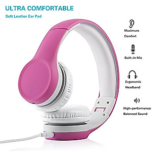 YUSONIC Toddler Headphones for Kids,Two Audio Port for Sharing, Children Headphones for Kids with mic & Volume Limiting,Boys Girls Baby cellphones Class Travel uses (Pink)