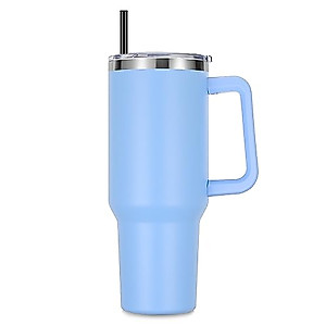 DOMICARE 40 oz Tumbler with Handle and Straw, Stainless Steel Tumbler with Lid and Straw, Reusable Vacuum Insulated Cup, Travel Coffee Mug, Blue, 1Pack