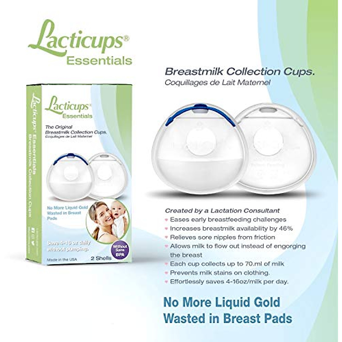 Lacti-Cups Breast Shells Breastmilk Collector for Breastfeeding Lacticups Silicone Milk Catcher Nursing Cup Milk Saver Soft and Reusable, 2pcs