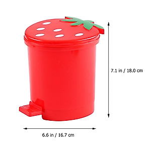 Mini Desktop Wastebasket with Lid Small Strawberry Countertop Trash Can Tiny Plastic Garbage Bin for Office Bathroom Bedroom Makeup Waste Red