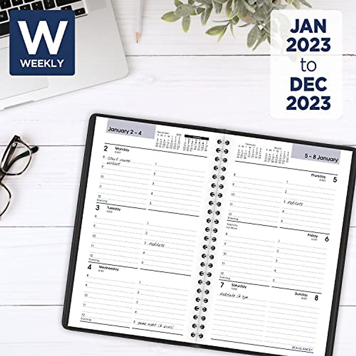 AT-A-GLANCE 2023 Weekly Planner, DayMinder, Hourly Appointment Book, 5" x 8", Small, Black (G20000)