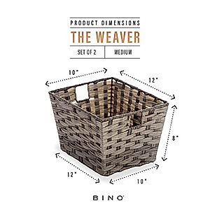 BINO 2 Pack Woven Resin Basket Organizer - Shelf Organizer with Built-in Carry Handles, Medium - Light Grey