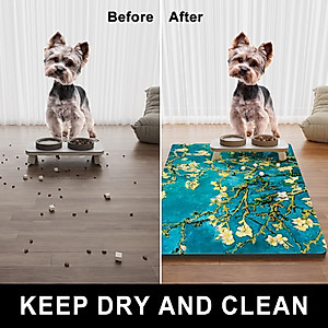 TMOODEL Dog Food Mat, 16"x24" Flower Dog Mat for Food and Water, Absorbent Dog Cat Bowl Mat Protect Floors, Cute Cat Food Mat for Feeding & Watering Supplies, Pet Feeding Mat for Pet Supplies, Green