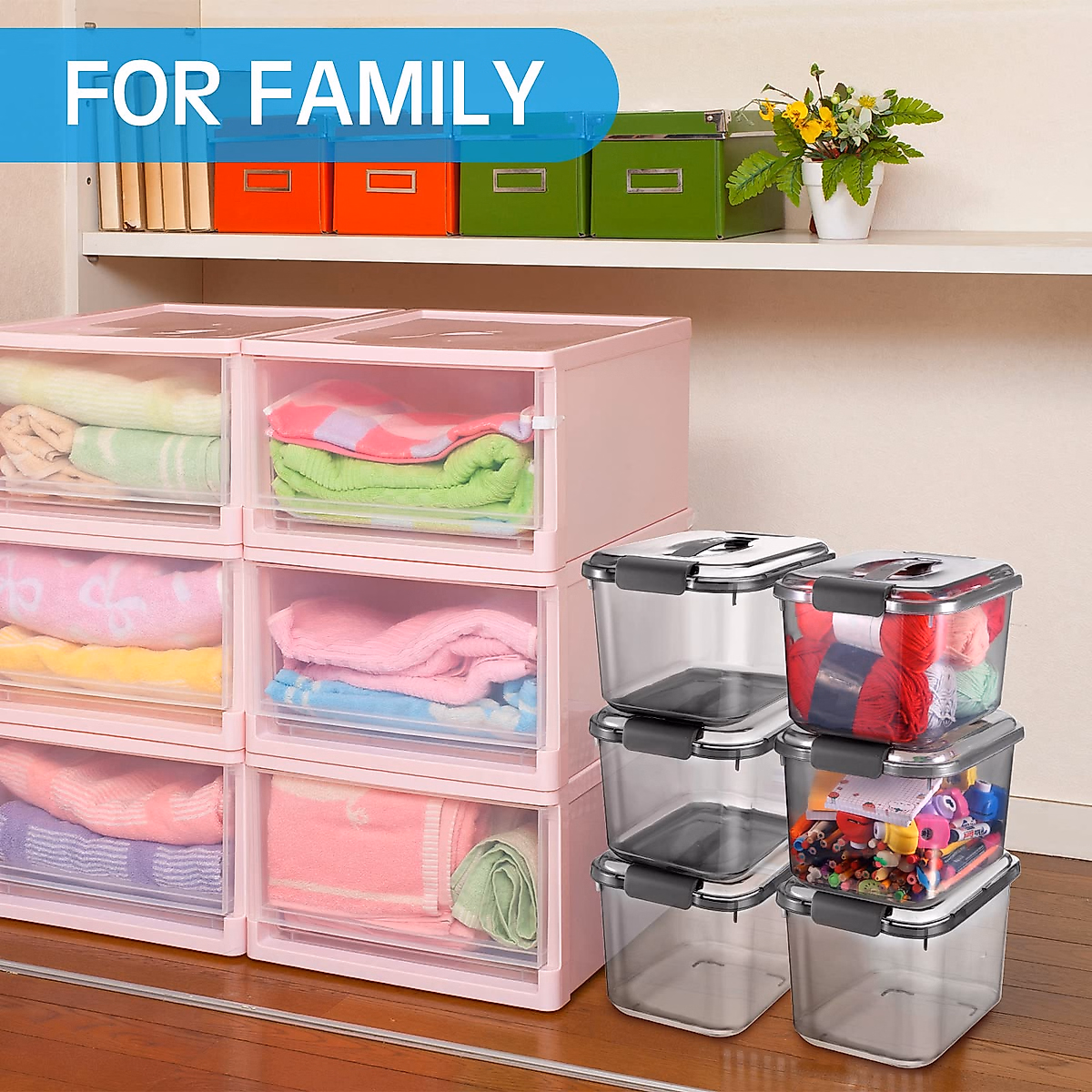 12 Pcs 5.5 Quart Clear Latch Storage Box Clear Black Latch Bins with Lids and Handles Plastic Lidded Storage Containers for Organizing Stackable Small Totes Storage Tubs for Home Toy Organizer
