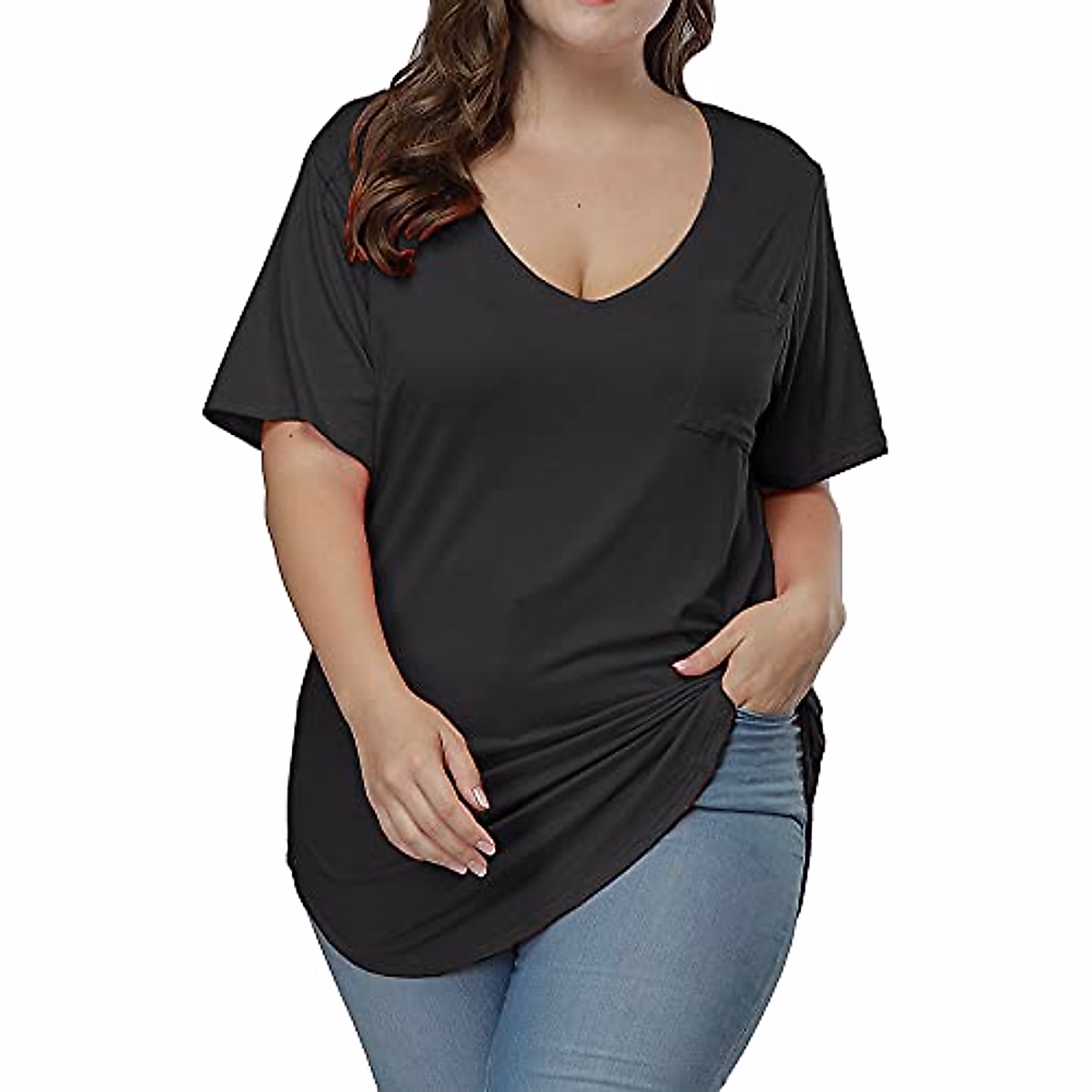 ALLEGRACE Womens Casual Scoop Collar Plus Size T Shirts Summer Tops Tee Black XXXL