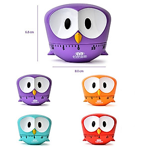 Cartoon Big Eyed Eagle Machinery Timer 60 Minutes Mechanical Kitchen Cooking Timers Clock Loud Alarm Counters Manual Timer Kitchen Utensil (Purple)