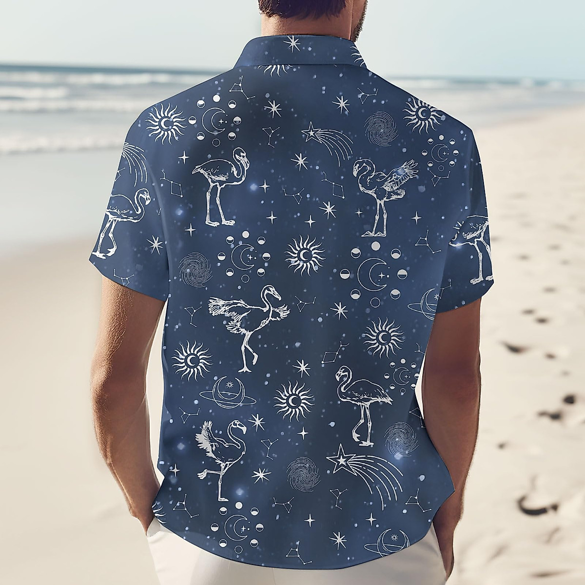 Funny Animal Button Up Shirt for Men, Wild Animal Print Hawaiian Shirt Unisex, Men's Short Sleeves Shirt, Flamingo Partern (Large)