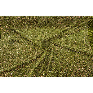 New Creations Fabric & Foam Inc, 54" Stretch Velvet with Luxury Sequins All Over 5mm Shining Sequins 2-Way Stretch (Olive, 1 Yard)