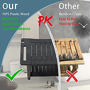 Shower Stool for Inside Shower, Poly Lumber Large Shower Bench Seat, Plastic Shower Bench Waterproof, for Sit on Bathroom Seat to Shaveing Legs with Storage Shelf, Adjustable Feet, Non-Slip(Black)…