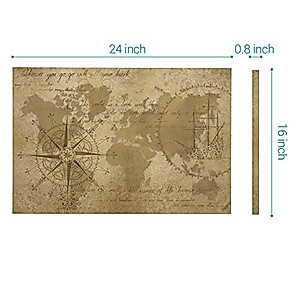 Navaris Magnetic Dry Erase Board - 16 x 24 inches Decorative White Board for Wall with Design, Includes 5 Magnets and Marker - Antique World Map