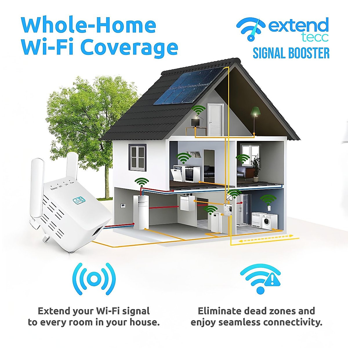 Extendtecc WiFi Booster Wireless WiFi Extender Signal Booster 300Mbps, WiFi Repeater Wireless Signal Booster 2.4 GHz Dual Band 4 Antennas 360° Full Coverage Internet Extender