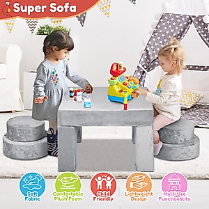 AIRBANK 16PCS Kids Play Couch, Modular Kids Couch Toddler Play Couch Child Sectional Sofa, Convertible Foam Easy to Build Magical Forts in Playroom Indoor Nursery Grey