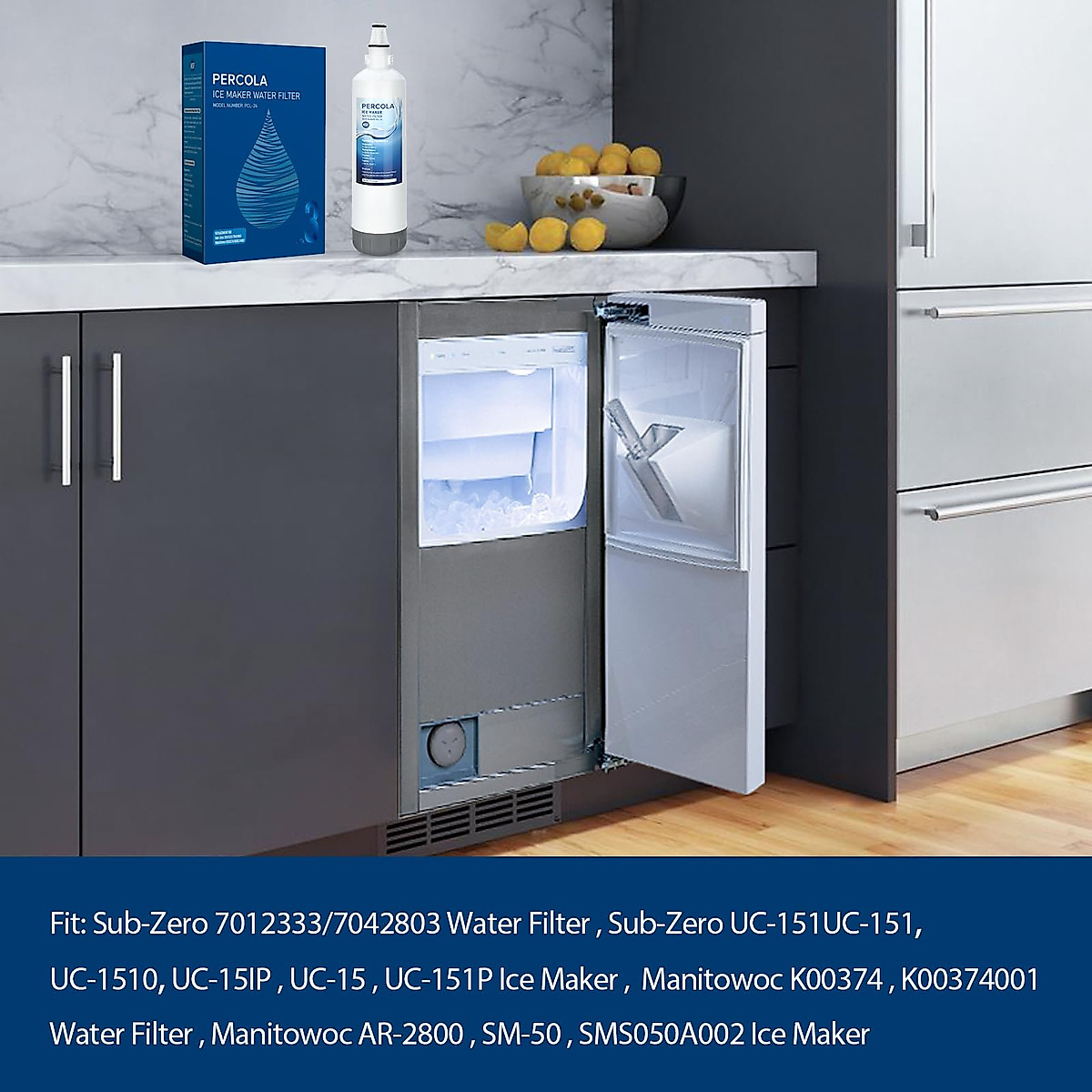 PERCOLA Sub-Zero 7012333/7042803 & Manitowoc K00374/K00374001 Ice Maker Water Filter, Compatible with Sub-Zero UC-15I Ice Maker, Manitowoc AR-2800/ SM-50 Ice Maker (3 Pack)
