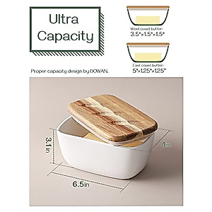 DOWAN 6.5" Large Butter Dish - Ceramic Butter Dish with Lid for Countertop - White Butter Keeper Holds Up to 3 Sticks - Butter Holder and Container with High-Quality Silicone Sealing