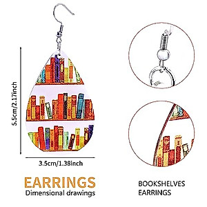 Ouligay Book Earrings Bookshelf Dangle Earrings for Book Lovers Gifts Teacher Earrings Acrylic Bookcase Earrings with Books Shelves Handmade Library Earrings for Teacher Appreciation Gifts
