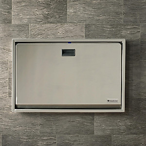 Foundations 100SS-R Premier Stainless Steel Horizontal Baby Diaper Changing Station with Recessed Mount, Heavy Duty Steel Hinges, One Handed Adjustable Safety Belt