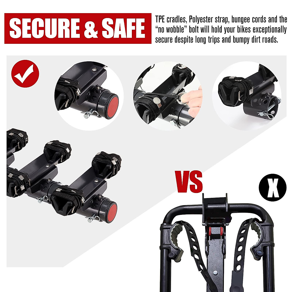3-Bike Racks for 2 inch Hitch - Bicycle Carrier Racks Adjustable Cradles for All Bike with/Without Cross-Bar