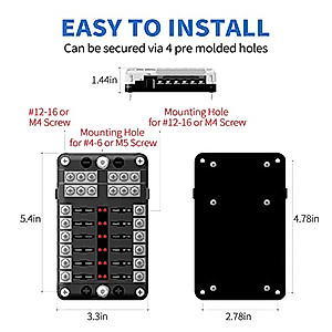SOYOND 12v Fuse Block, 12 Way Marine Fuse Block with Led Indicator Damp-Proof Cover 12 Circuits Fuse Box with Negative Bus Fuse Panel for Car Boat RV Truck Dc 12/24v
