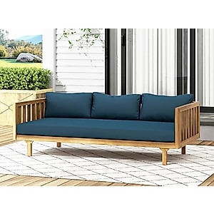 Merax Outdoor 3 Seater Daybed, Acacia Wood Day Bed Couch Sofa with Cushions for Patio Backyard, Garden, Blue