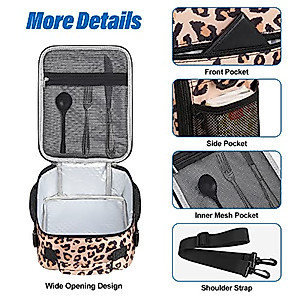 Macadamla Weinas Small Lunch Box for Women/Men,Insulated Lunch Bag Mini Cooler Bag for Adult,Portable Leakproof Lunchbox Lunch Bag Food Containers for Work Office Picnic Beach Leopard