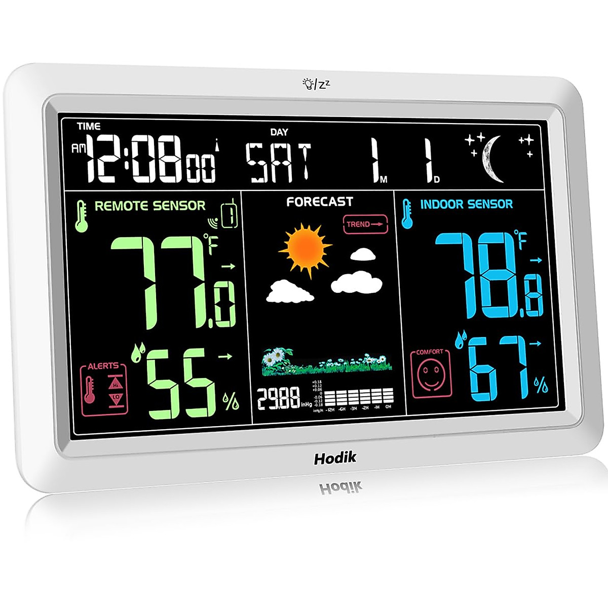 Weather Station with Atomic Clock Indoor Outdoor Thermometer Wireless, Humidity and Temperature Monitor Barometer Hygrometer with High Precision Sensor White